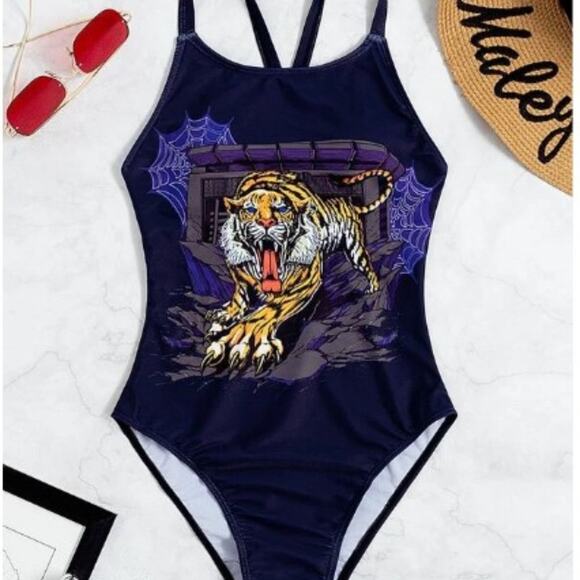 French Vogue Boutique | Swim | Tiger Bathing Suit Sz S Navy Blue Luxury ...